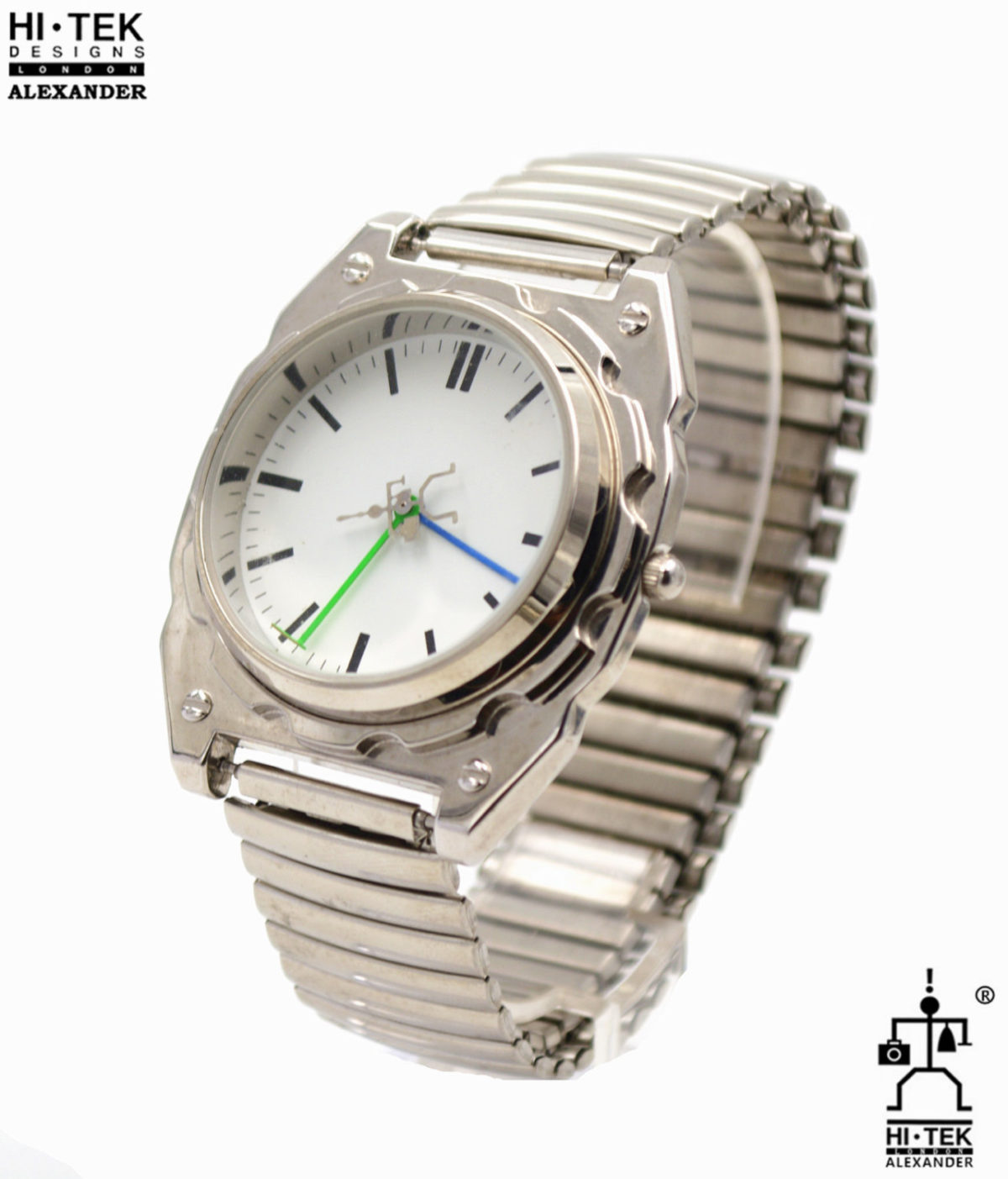 unisex wrist watch stainless steel case metal flexi strap goth ...
