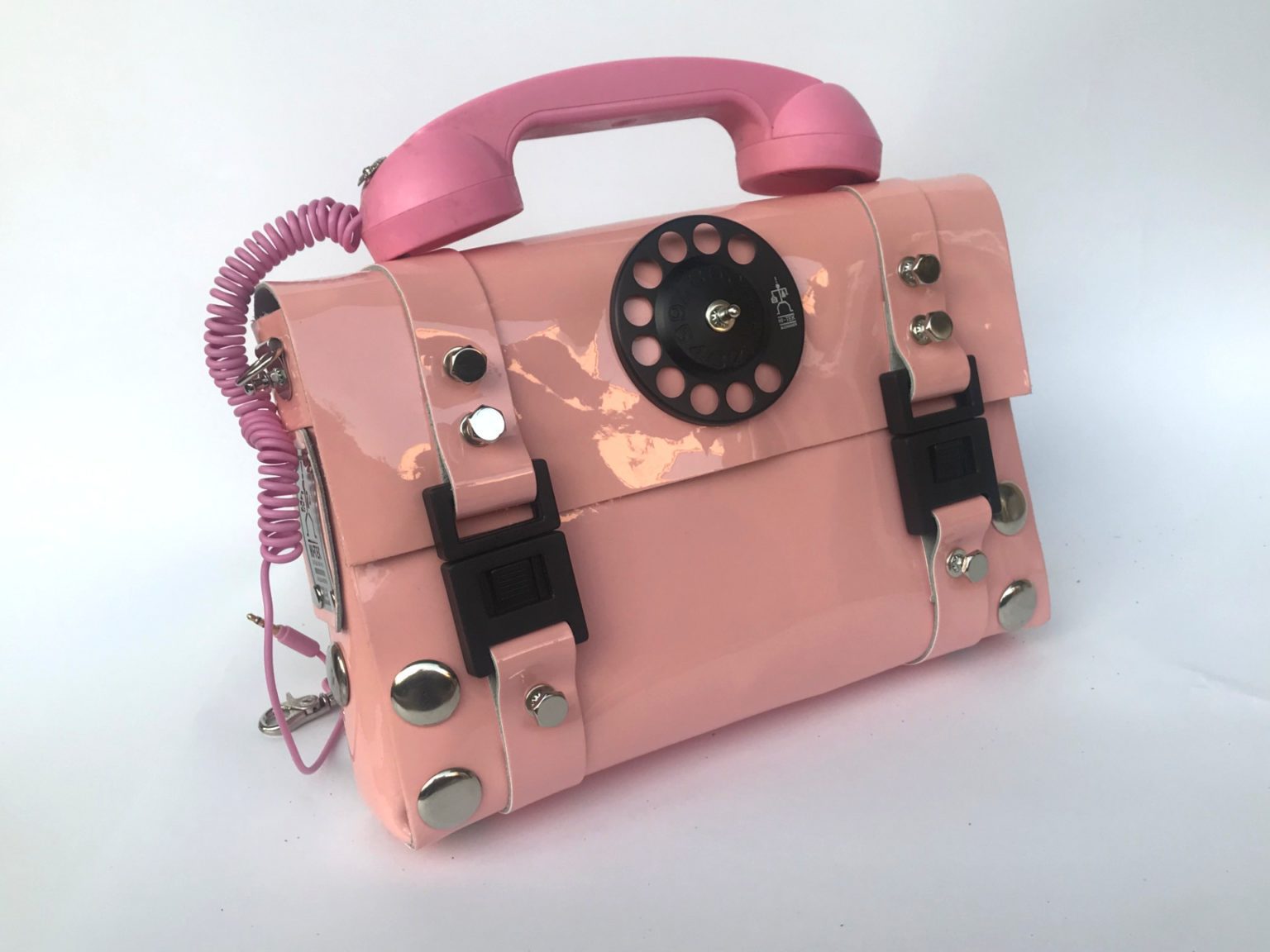 pink shiny leather shoulder bag unusual handle - Hi Tek Webstore