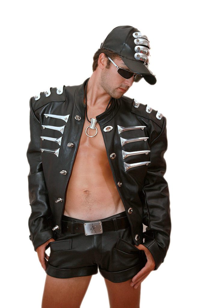 black leather statement jacket for men with metal components military ...