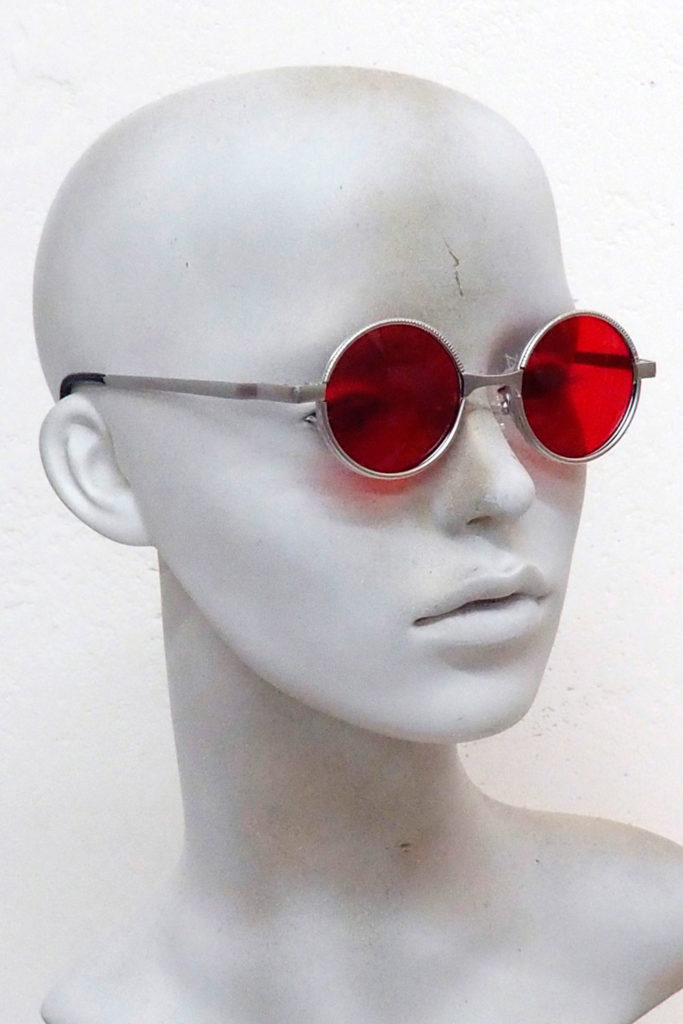 small round silver gold sunglasses red lens goth Steampunk style - Hi ...