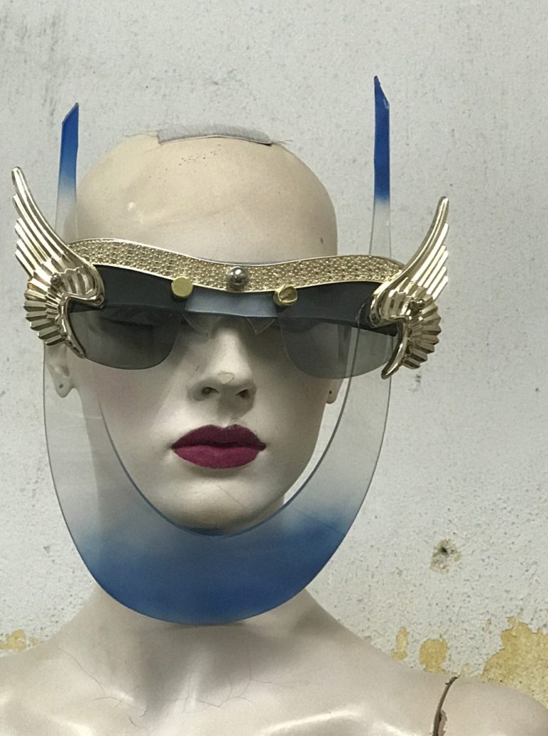 mask with wings, blue mask gold angel wings, unusual, video, styling ...