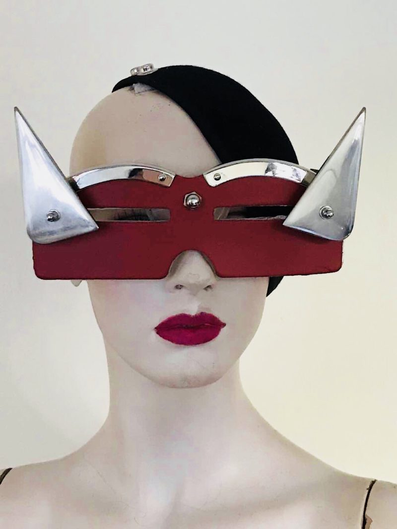 Artistic eye wear, red leather mask with metal triangular horns for ...