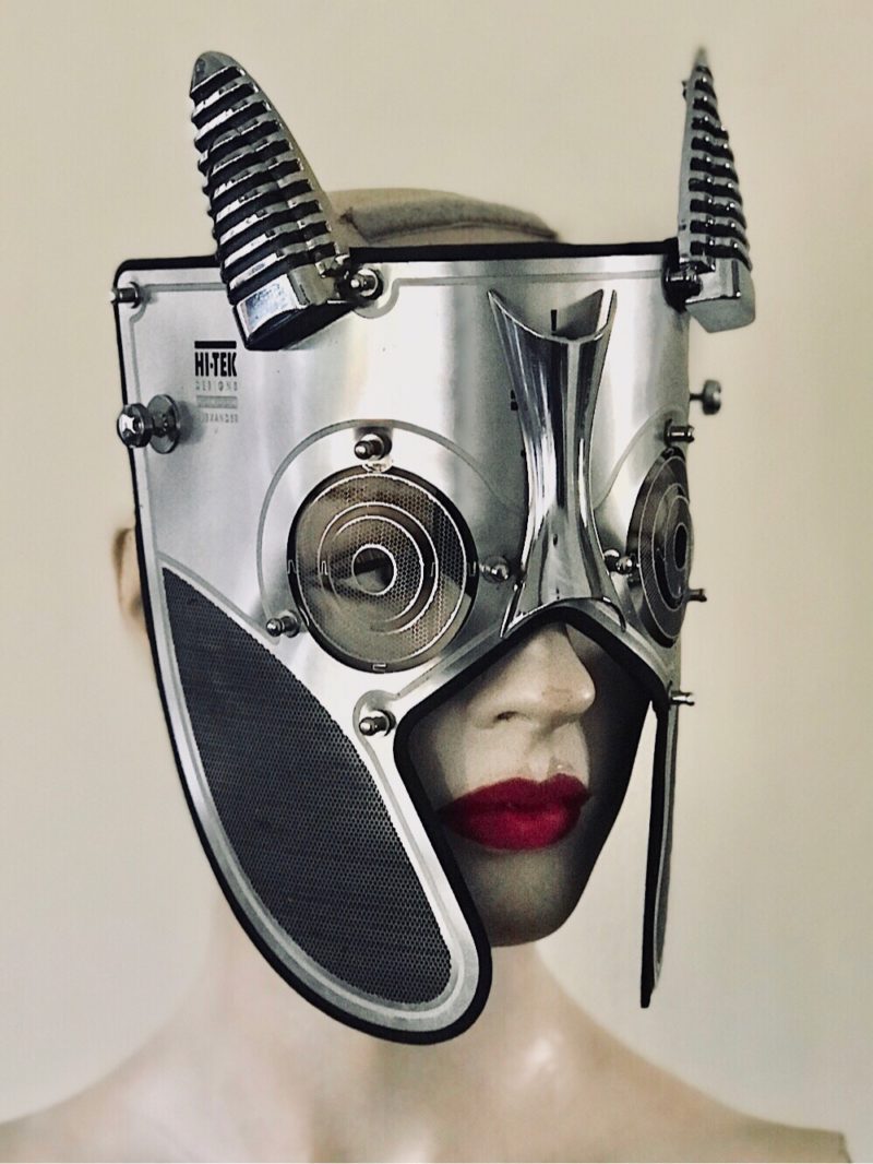 Metal Spartan mask with horns in perforated stainless steel Troy - Hi ...