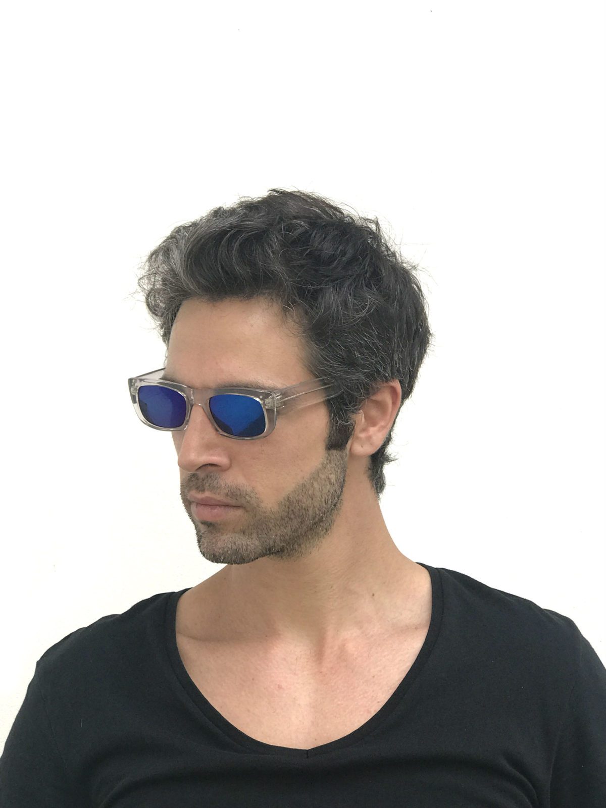 unisex rectangular clear sunglasses blue mirror lens retro - Hi Tek ...